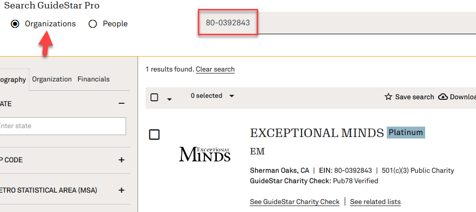 GuideStar Pro Search